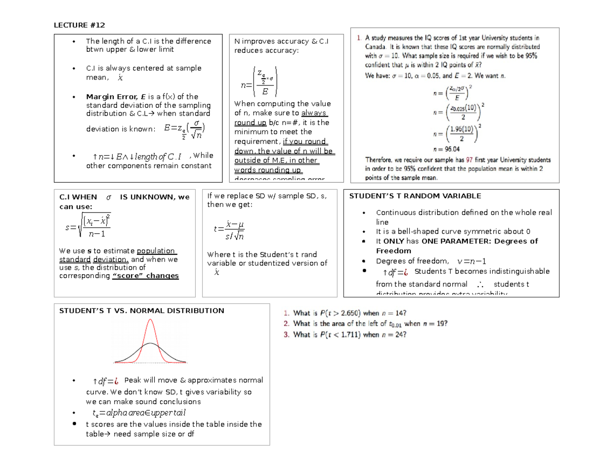 Introduction to Applied Statistics Lecture #1 to 12 - LECTURE # STUDENT ...