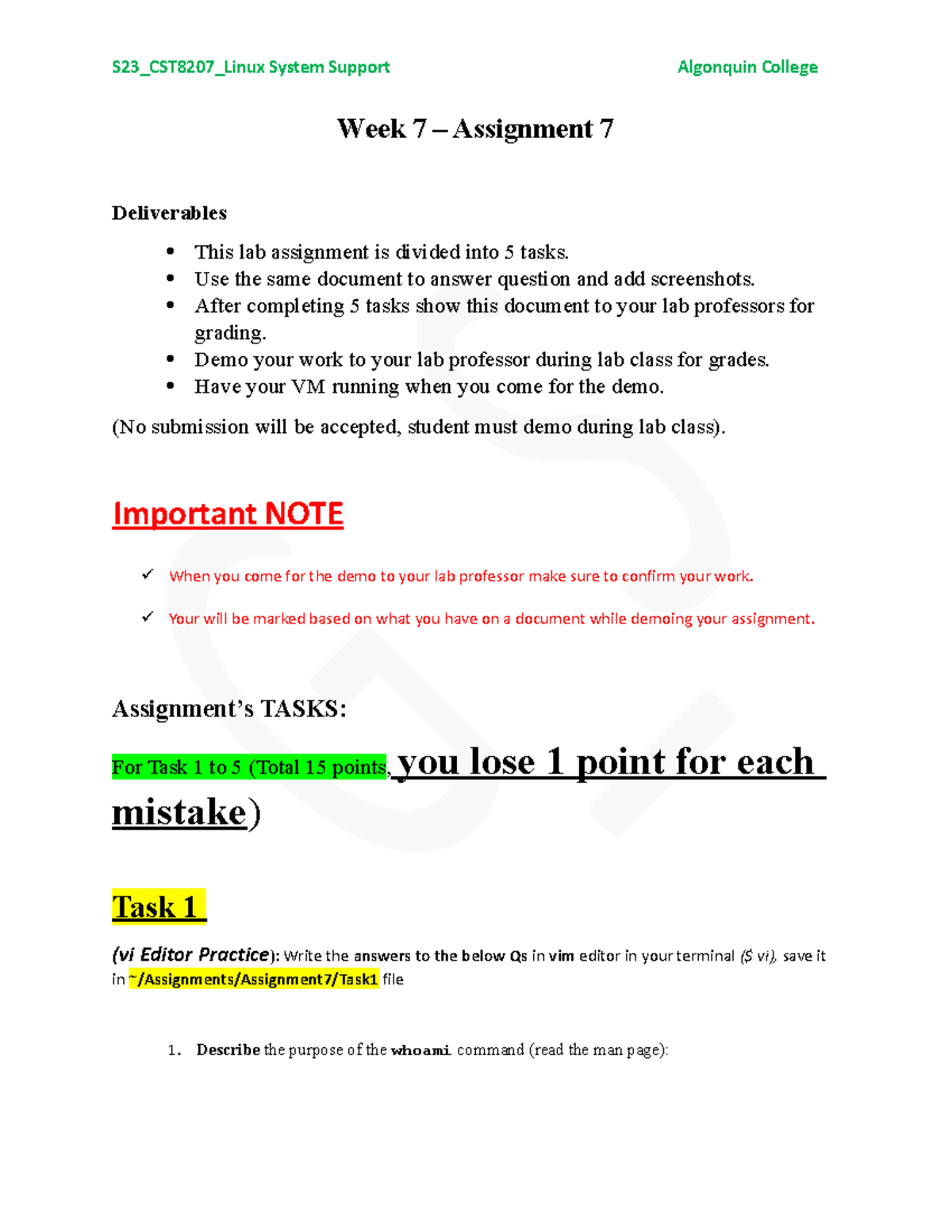 Assignment 7 - S23 - Week 7 – Assignment 7 Deliverables This lab assignment is divided into 5 ...