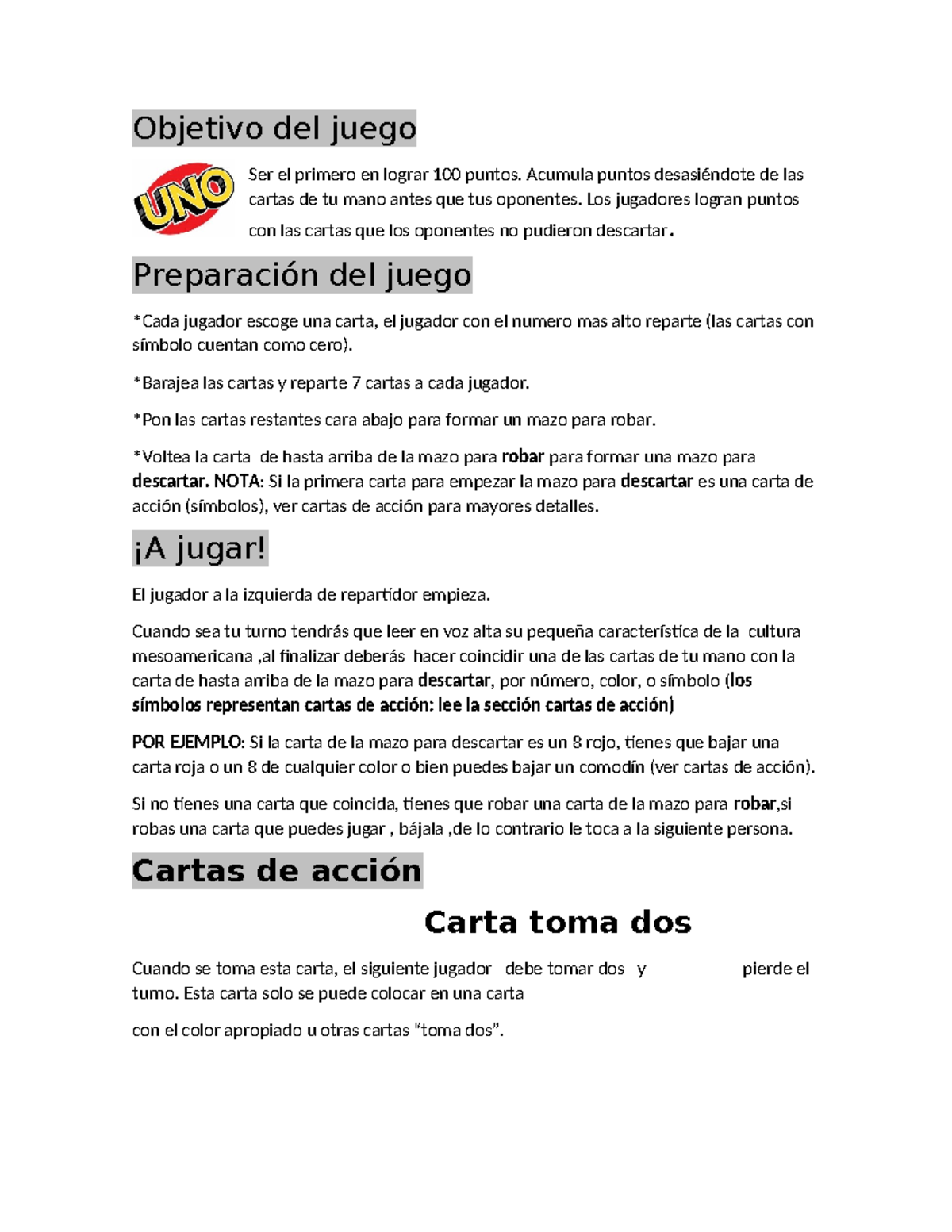 Instructivo (juego uno) Historia de Mexico - Objetivo del juego Ser el ...