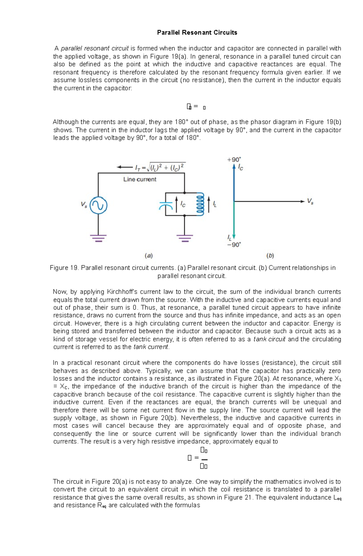 Parallel Resonant Circuits - In general, resonance in a parallel tuned ...