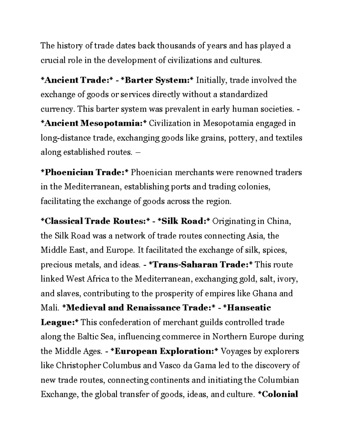 The history of trade dates back thousands of years and has played a ...