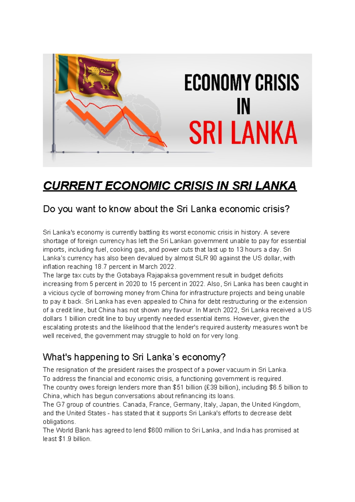 SRI Lanka Economic Crises - CURRENT ECONOMIC CRISIS IN SRI LANKA Do you ...