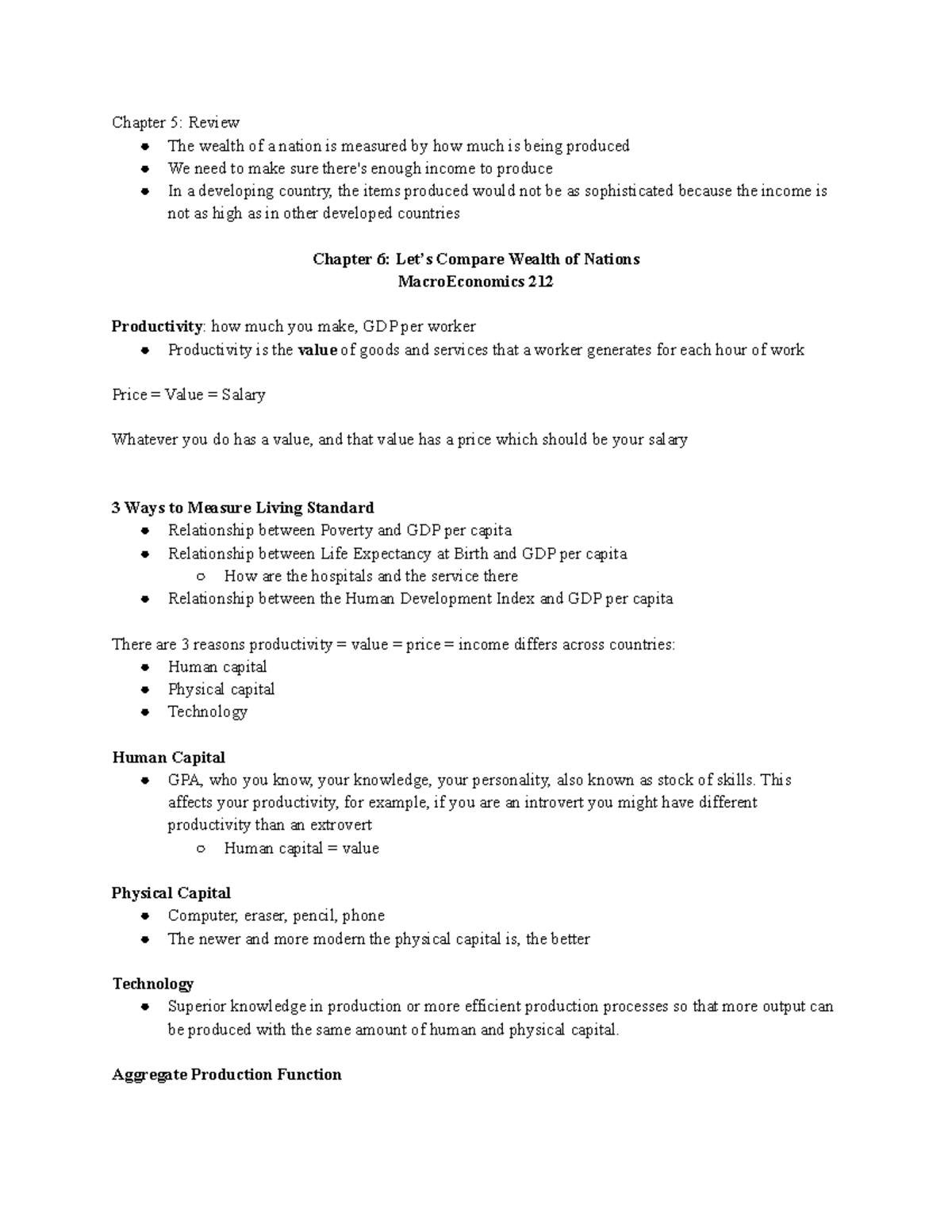 Eco 212 Chapter 6 Professor Maria Jesus Lorca Chapter 5 Review The