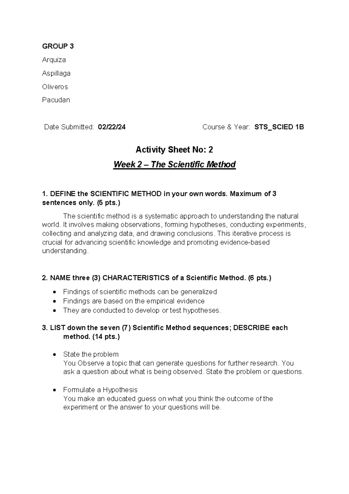 STS Scied 1B Group 3 WEEK 1-2-THE Scientific Method - GROUP 3 Arquiza ...