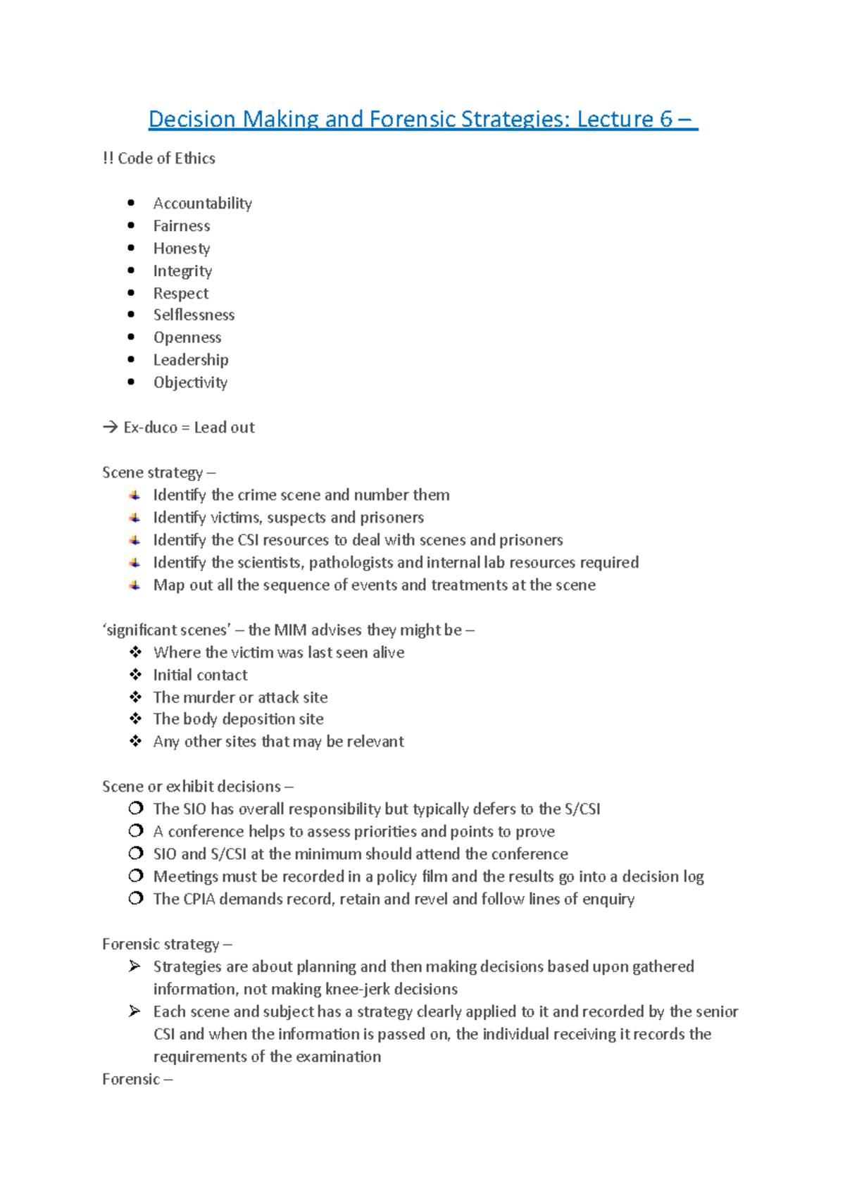 Decision Making and Forensic Strategies, lecture 6 - Studocu