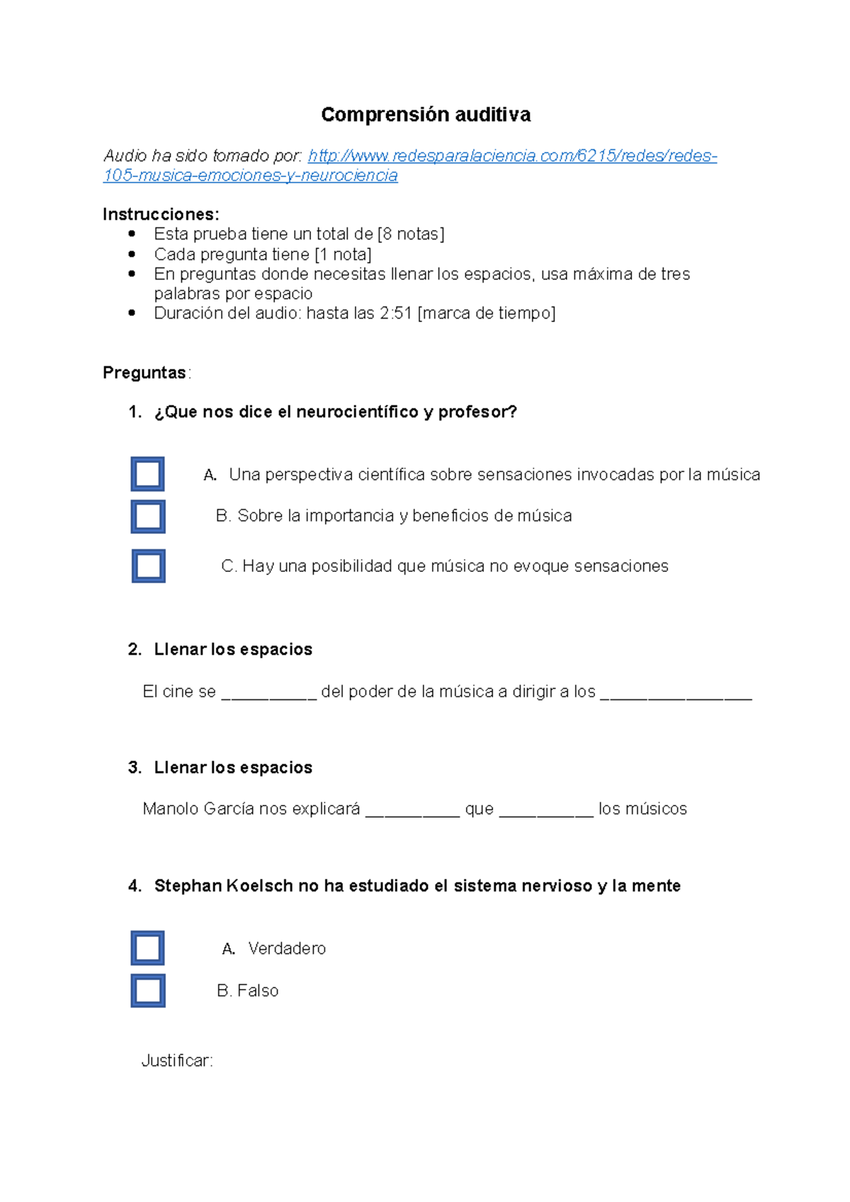 science worksheet - Comprensión auditiva Audio ha sido tomado por ...