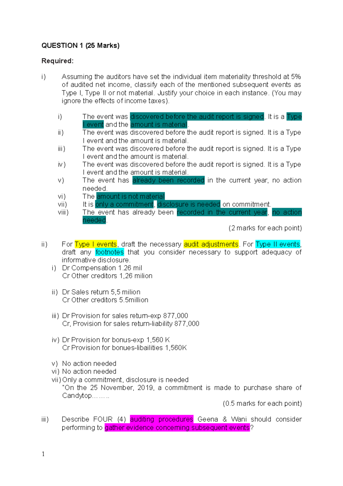 Tutorial 5 suggested anwers - QUESTION 1 (25 Marks) Required: i ...