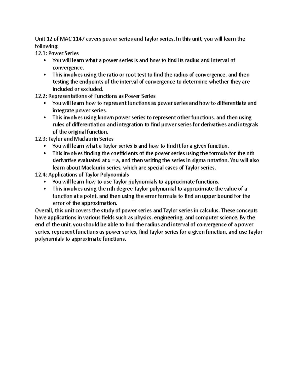 Unit 12 of MAC 1147 - Unit 12 Notes - Unit 12 of MAC 1147 covers power ...