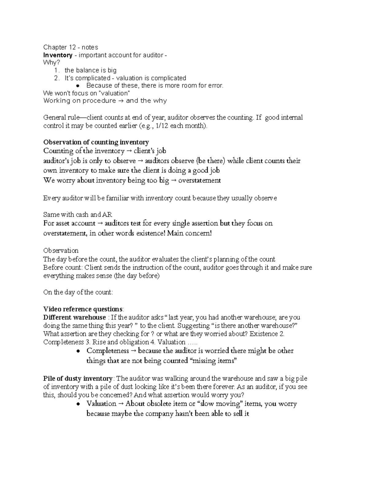 Audit Exam III study guide - Chapter 12 - Chapter 12 - notes Inventory ...