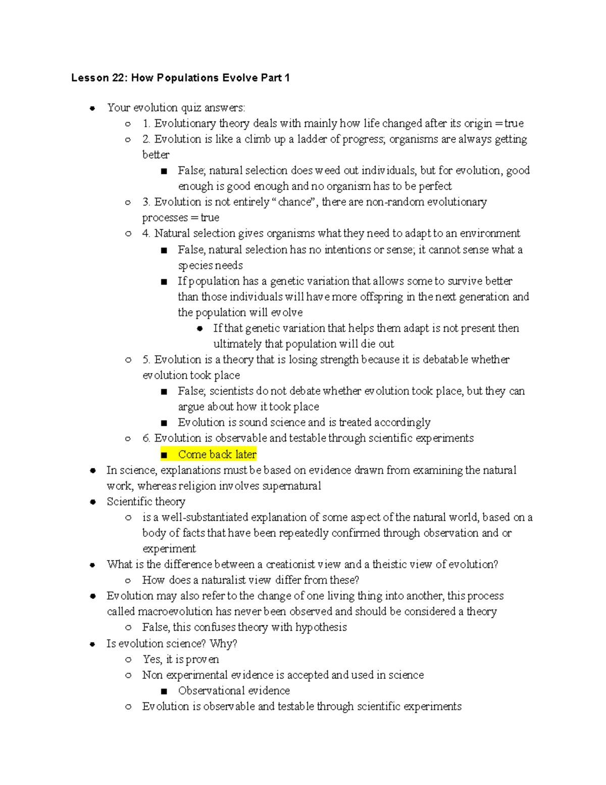 Bio101 Post Midterm 3 Notes - Lesson 22: How Populations Evolve Part 1 ...