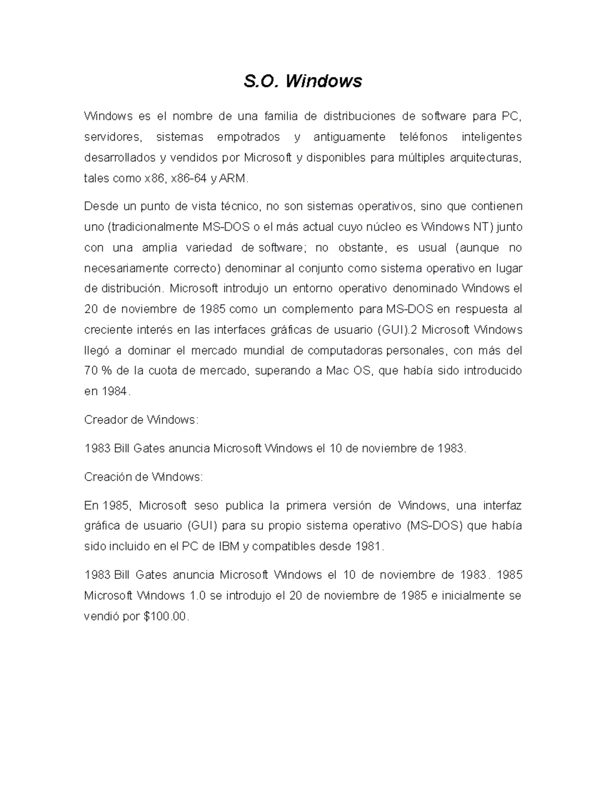 S.O. Windows - Software - S. Windows Windows es el nombre de una ...