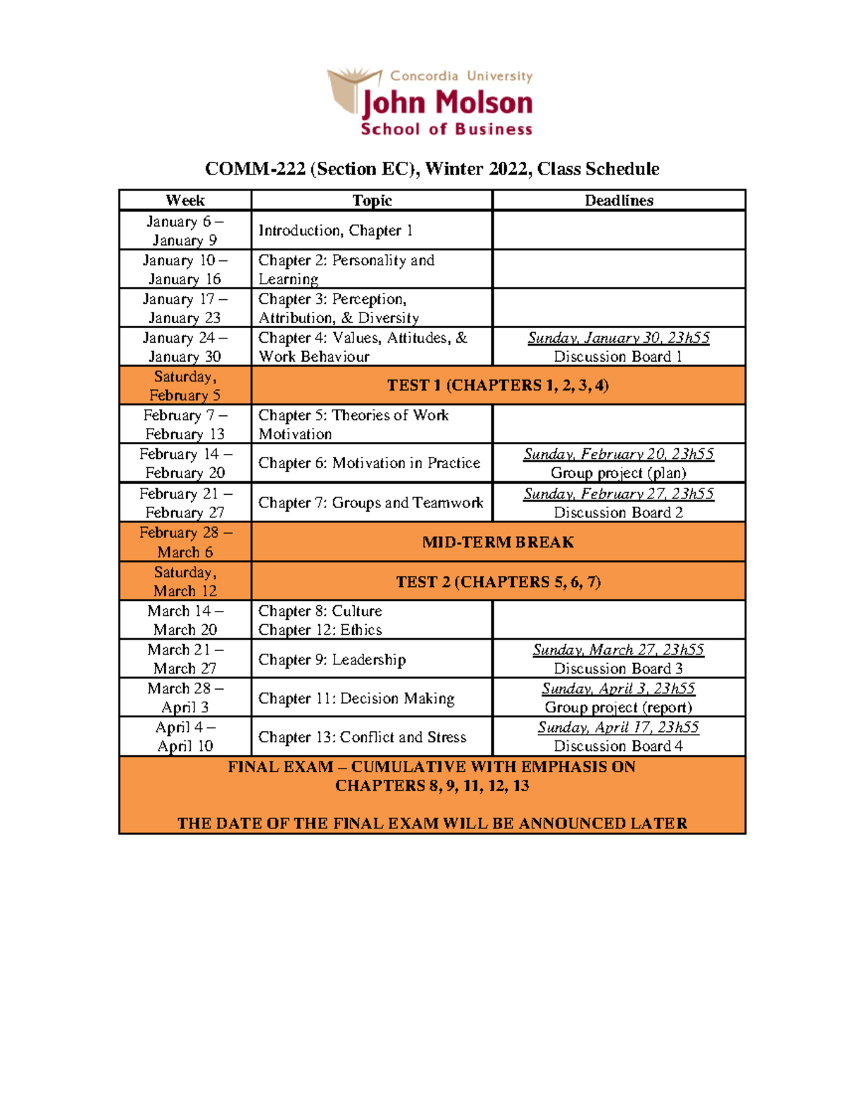 2 Class Schedule - Lecture notes 1-9 - COMM 222 - Concordia - Studocu