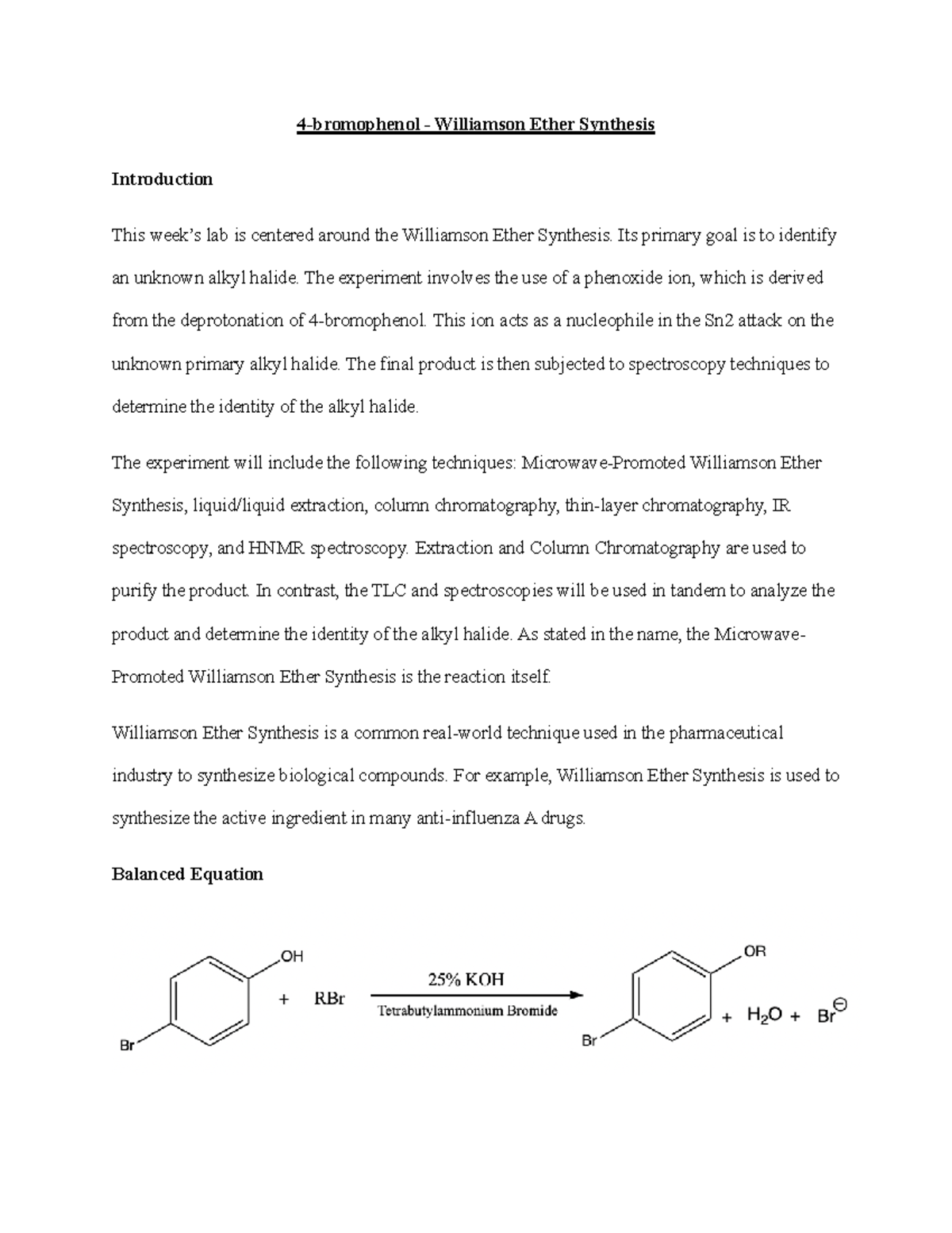 Exp. 3 Williamson Ether - 4 - bromophenol - Williamson Ether Synthesis ...