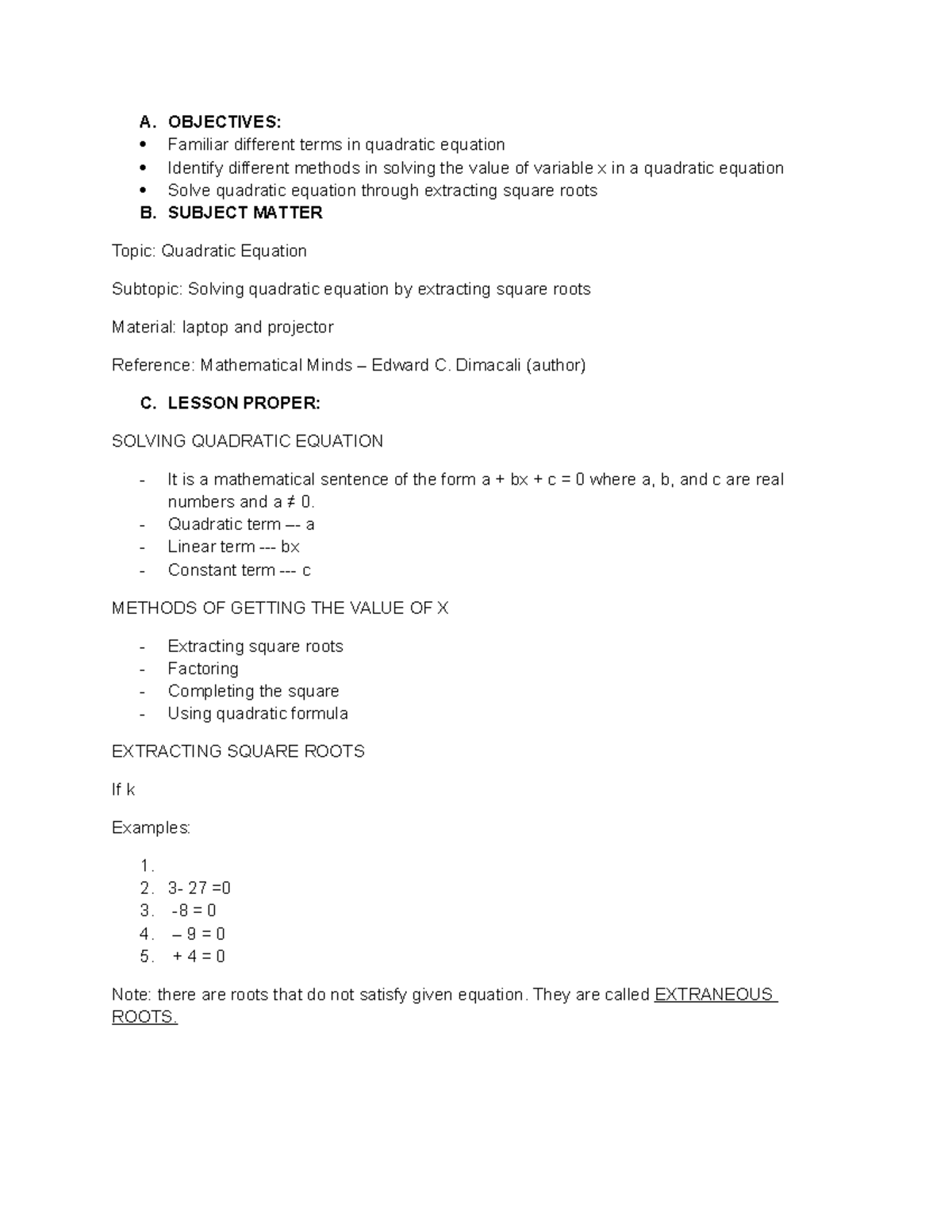 Lesson PLAN FOR Demonstration - A: Familiar different terms in ...
