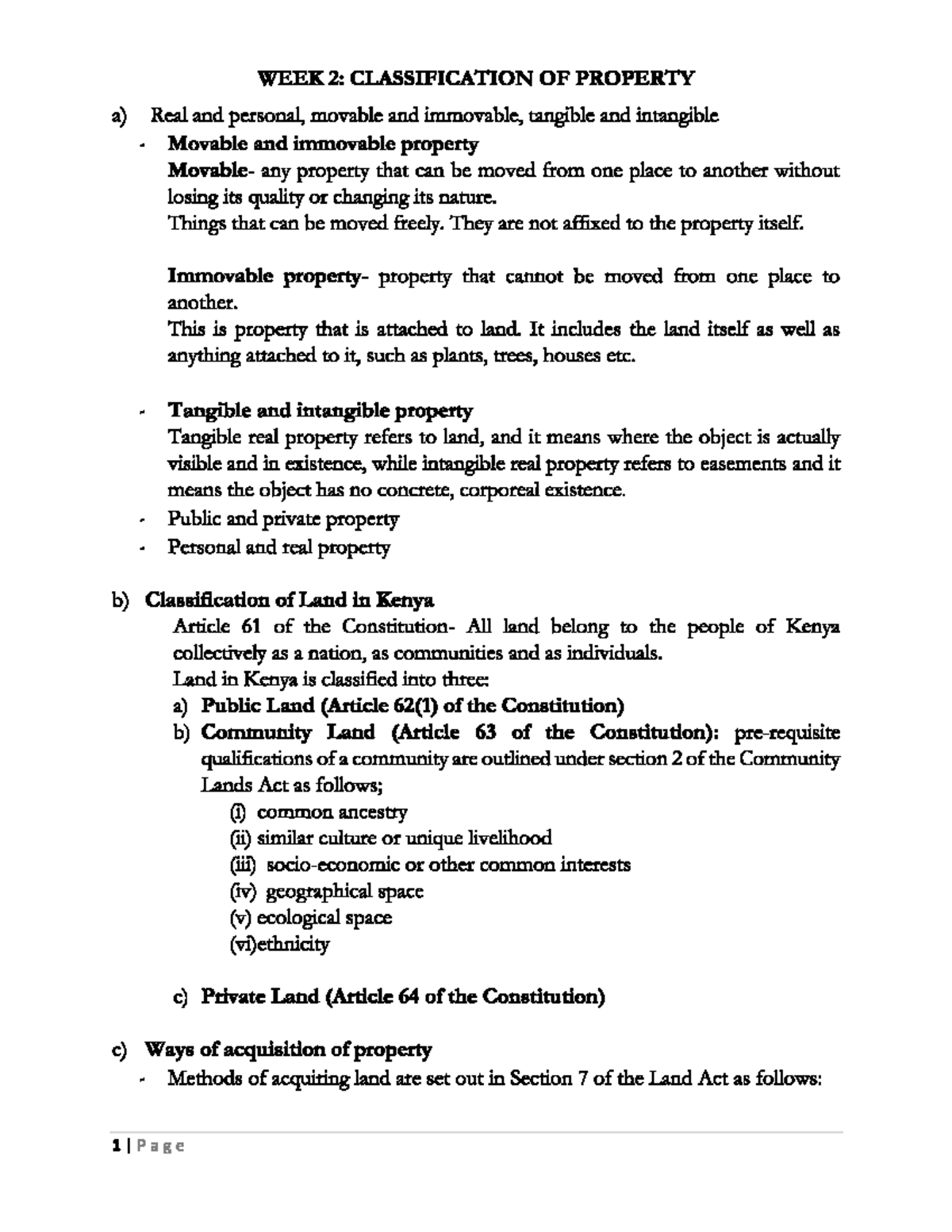 Property - Summary Law of Torts - WEEK 2: CLASSIFICATION OF PROPERTY a ...
