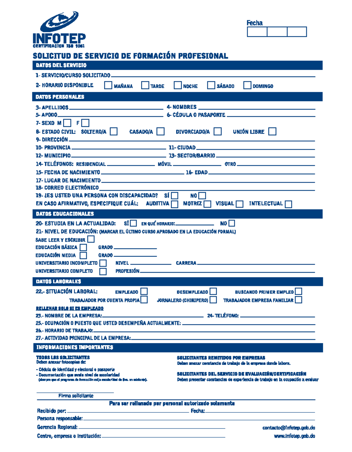 Formulario de Servicio - Facilitador de Formacion Tecnico Profesional ...
