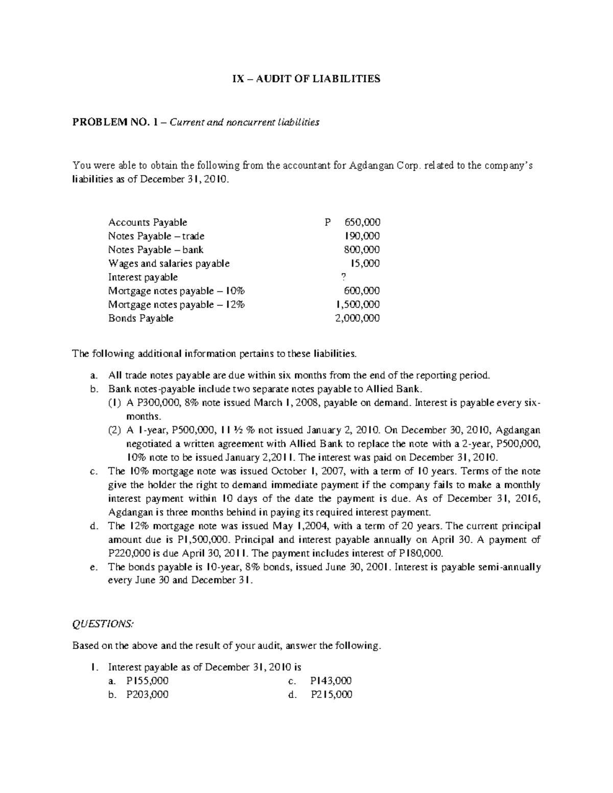 Scribd.vdownloaders.com chapter-9-audit-of-liabilities-roque - IX – AUDIT OF LIABILITIES PROBLEM ...