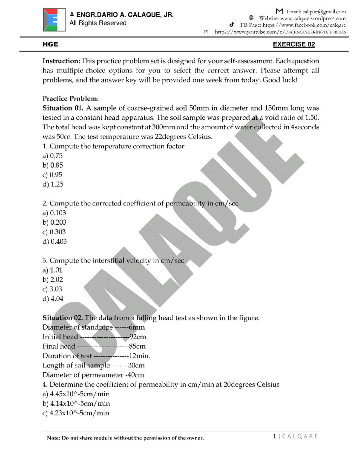 CE602 HGE Exercise 02-conv - Civil Engineering Major in Geotechnical ...