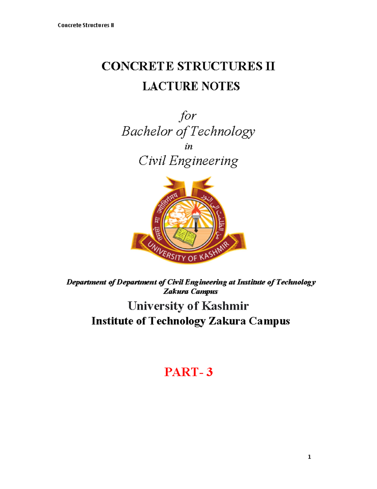 Concrete Structures II PART 3 - CONCRETE STRUCTURES II LACTURE NOTES ...