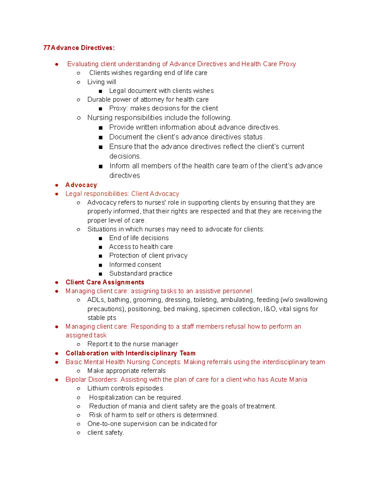 Copy of Final EXIT Study Guide - 77Advance Directives: Evaluating ...
