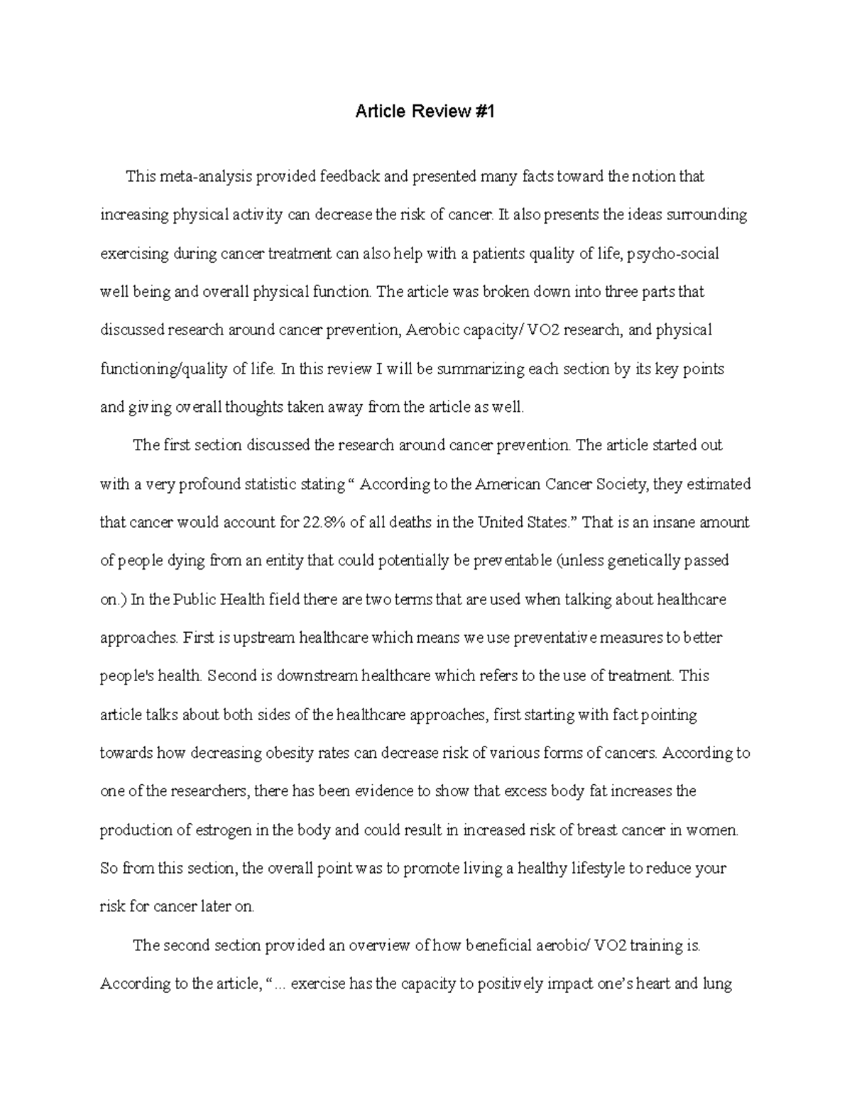 Article Review #1 - Article Review This meta-analysis provided feedback ...