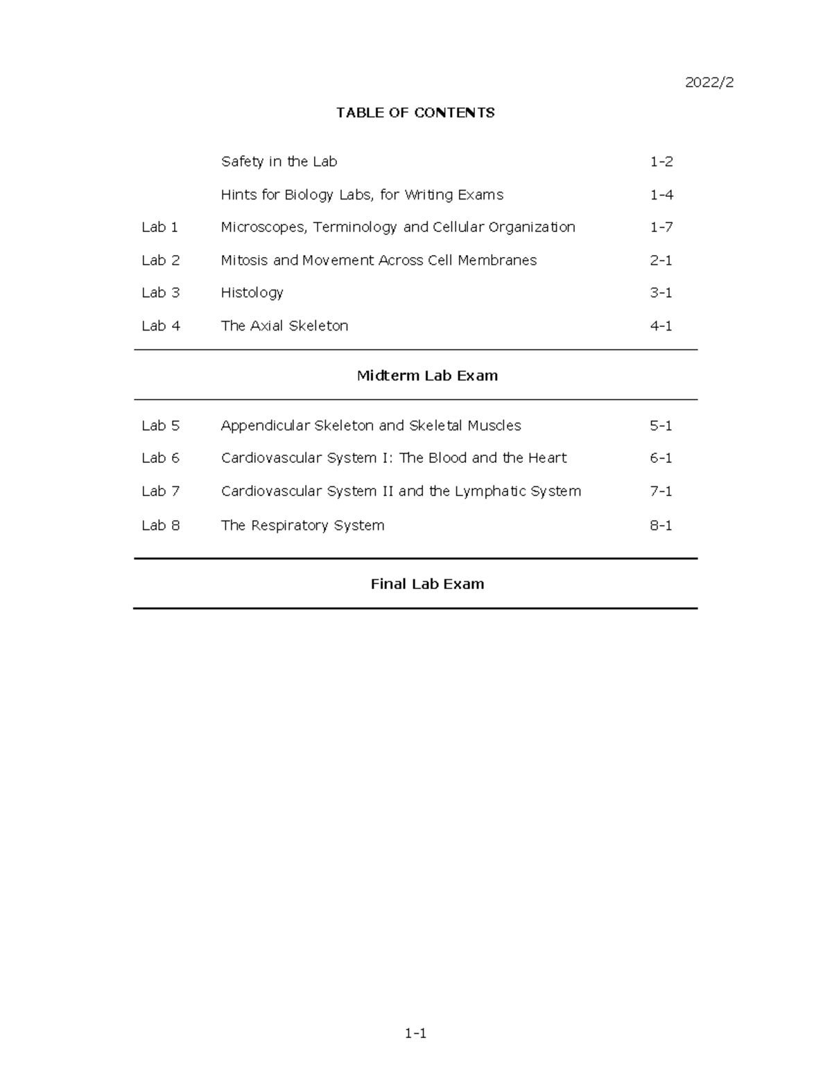 LAB 1 Microscope Terminology CELL 2022 3 - TABLE OF CONTENTS - 2022 ...