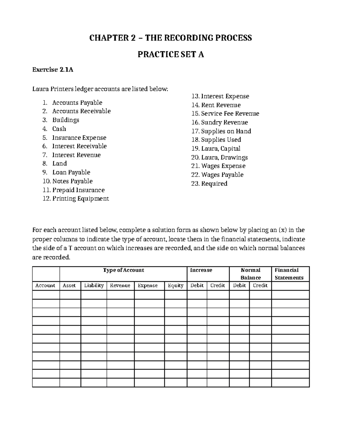 Chapter 2 Practice Set A - Exercise 2 CHAPTER 2 – THE RECORDING PROCESS ...