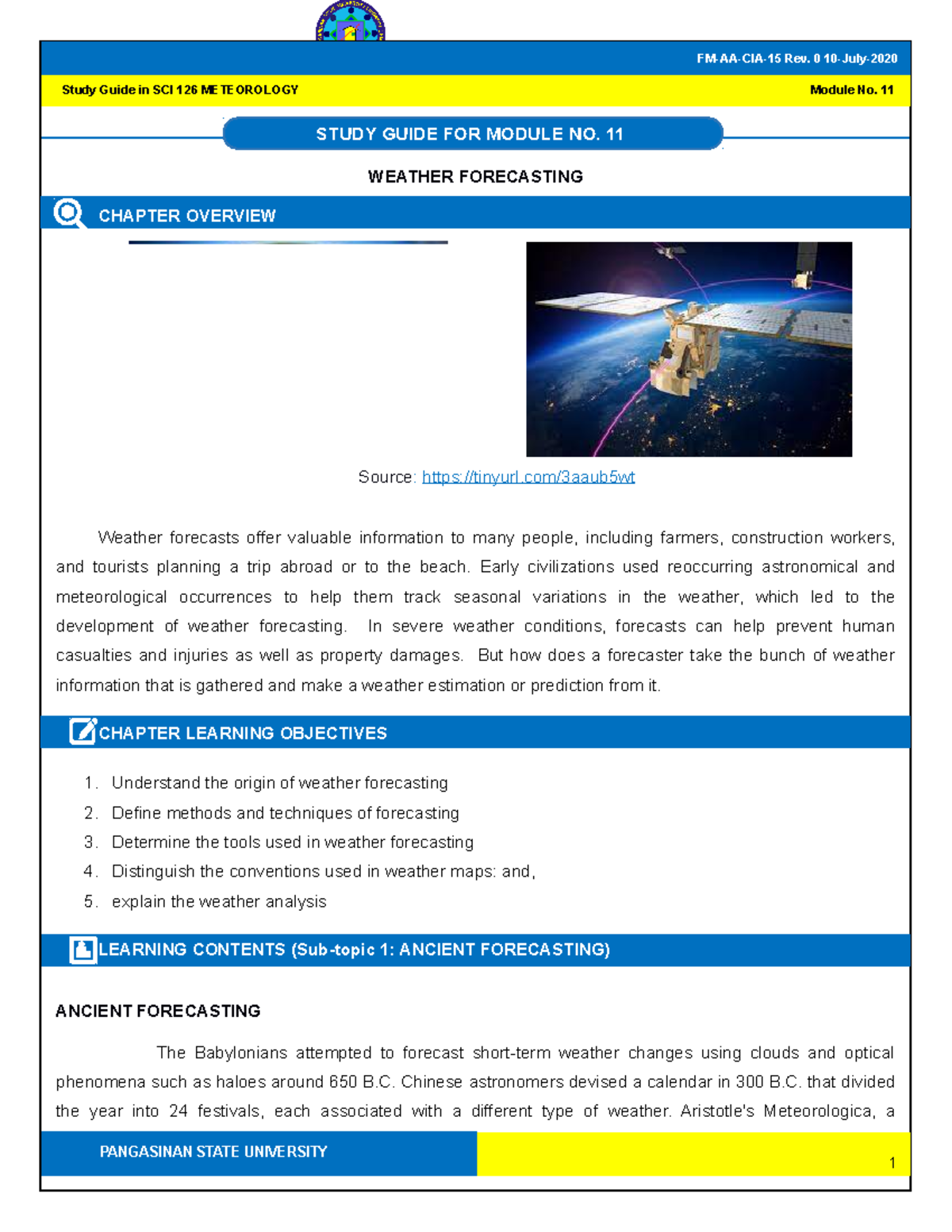 Chapter 11 Weather Forecasting Study Guide - WEATHER FORECASTING ...