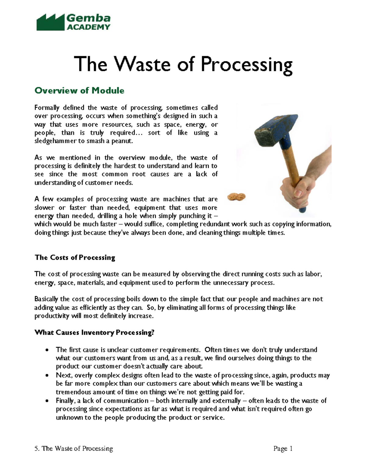 5 The Waste of Processing - The Waste of Processing Overview of Module ...