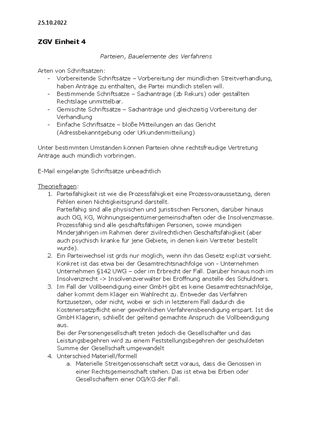 ZGV Einheit 4 - Bestimmende Schriftsätze – Sachanträge (zb Rekurs) oder ...