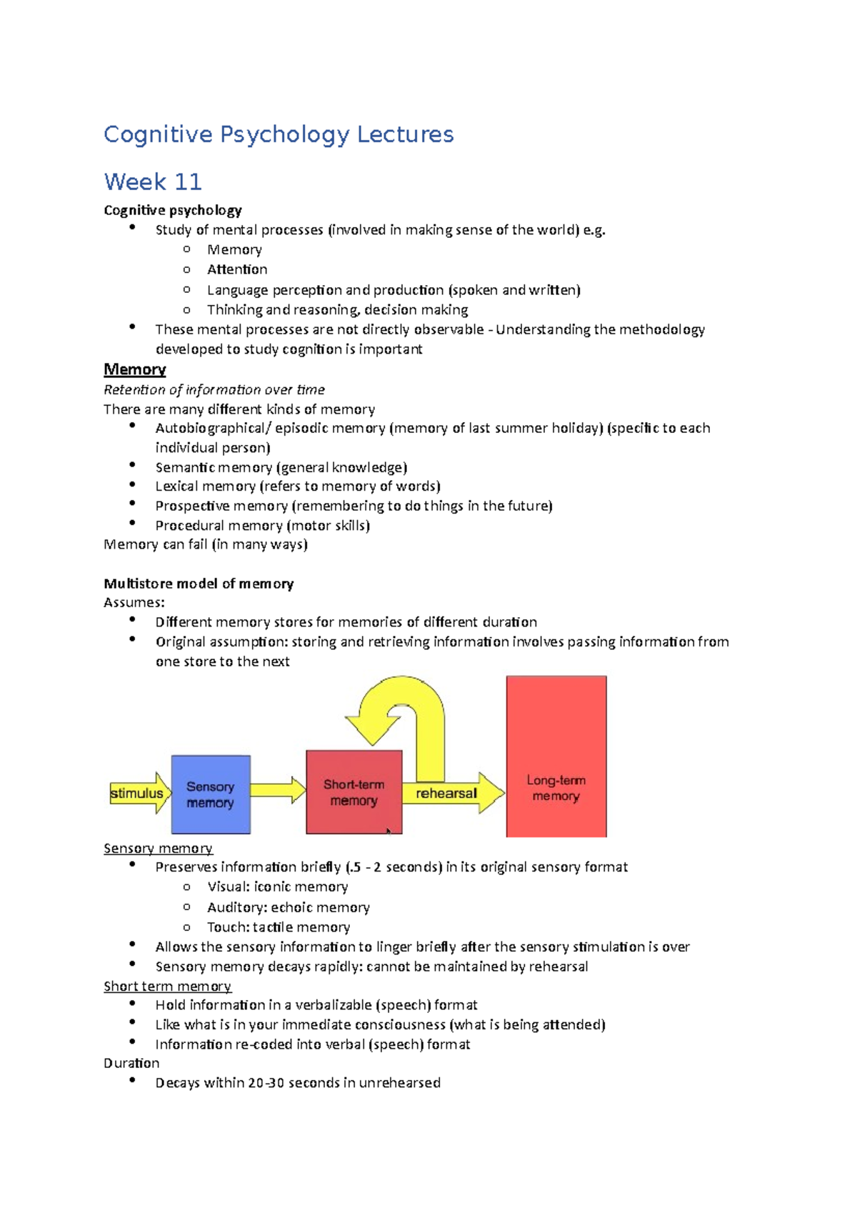 Introduction to Psychology 2 - Cognitive Psychology Lectures ...