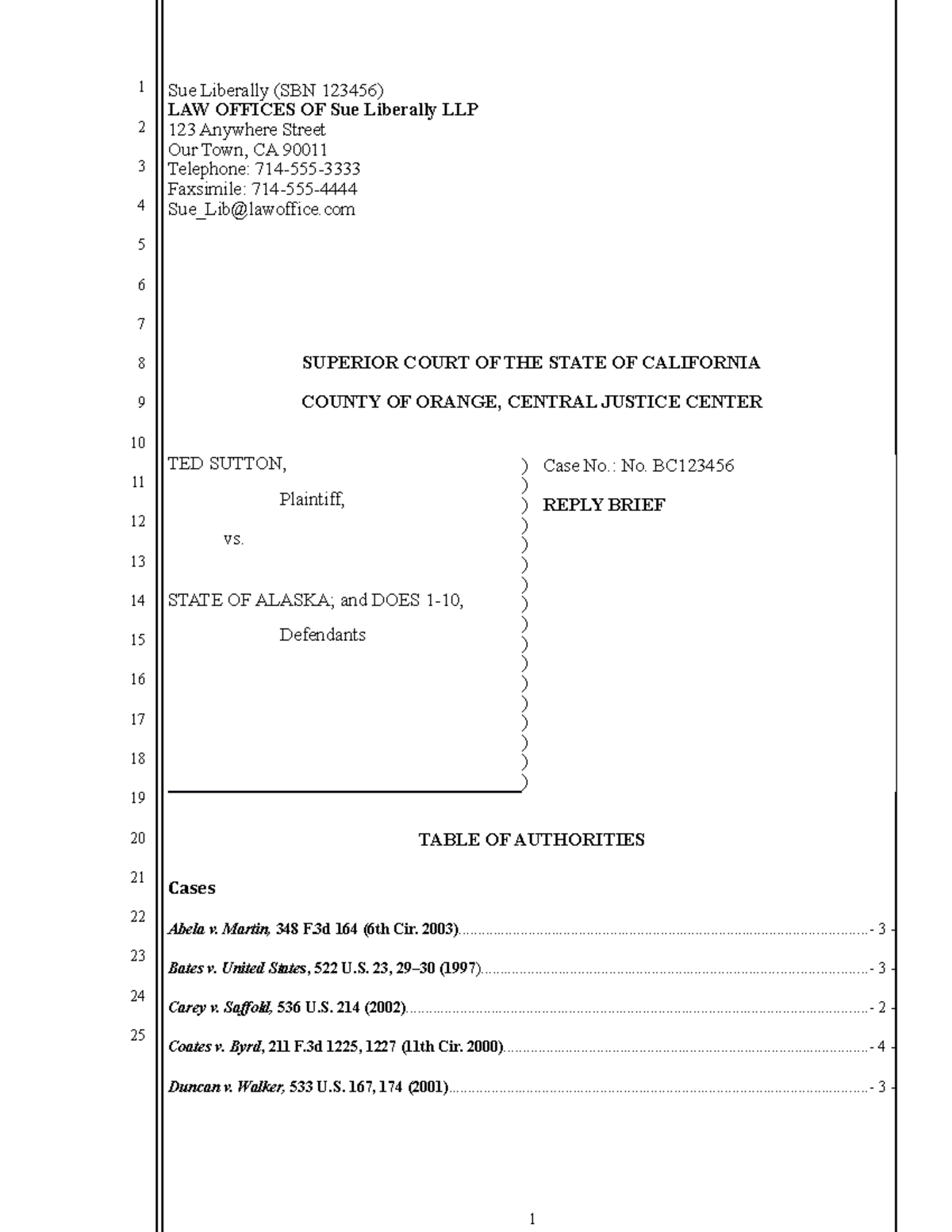 Reply Brief for Table of Authorities Exercise - Sue Liberally (SBN ...