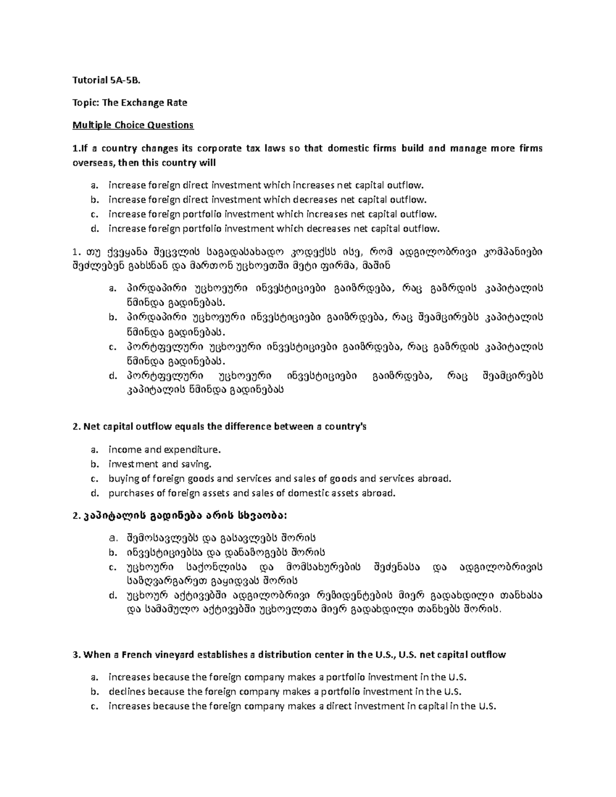 Macro Tutorial 5A 5B - Tutorial 5A-5B. Topic: The Exchange Rate ...