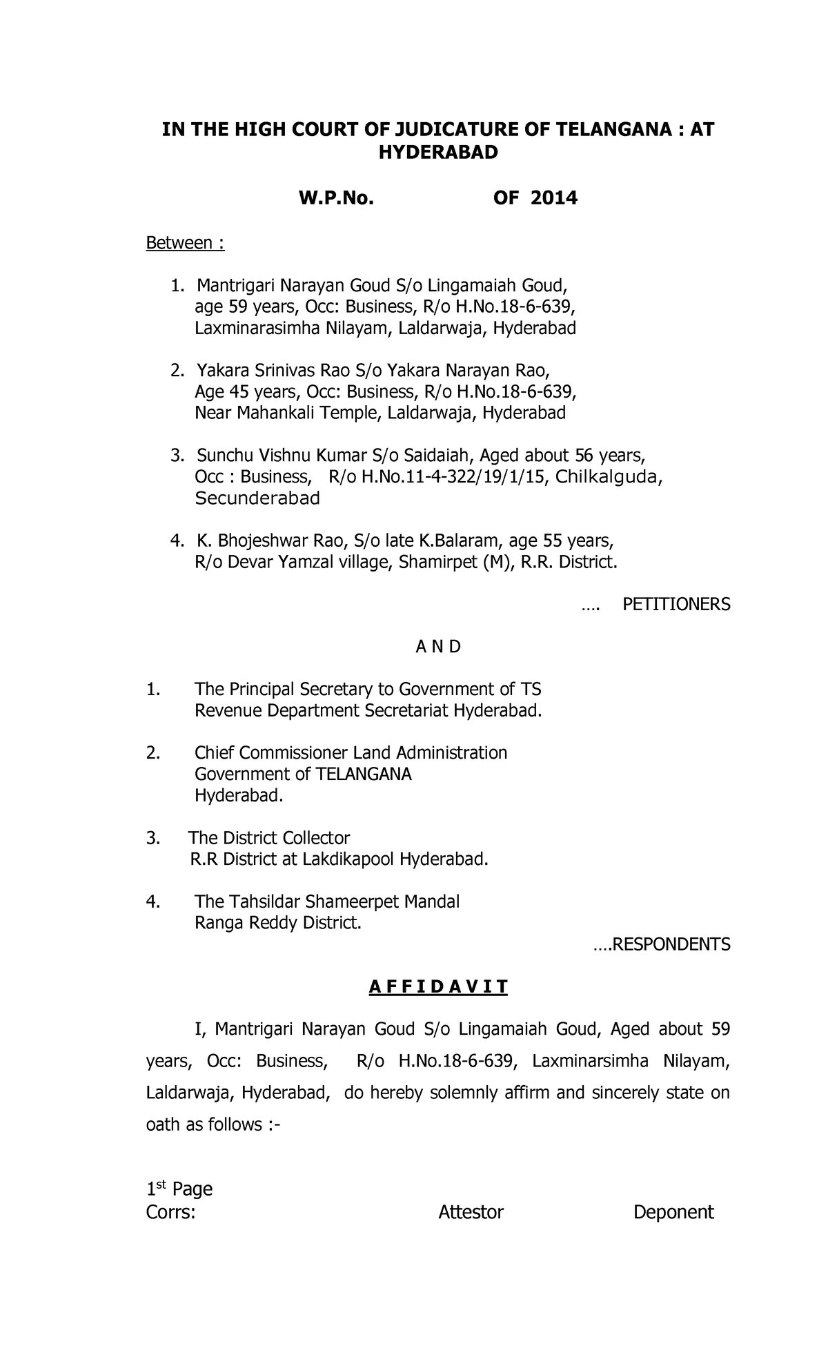 Writ Petition under section 226 - IN THE HIGH COURT OF JUDICATURE OF TELANGANA : AT HYDERABAD W ...