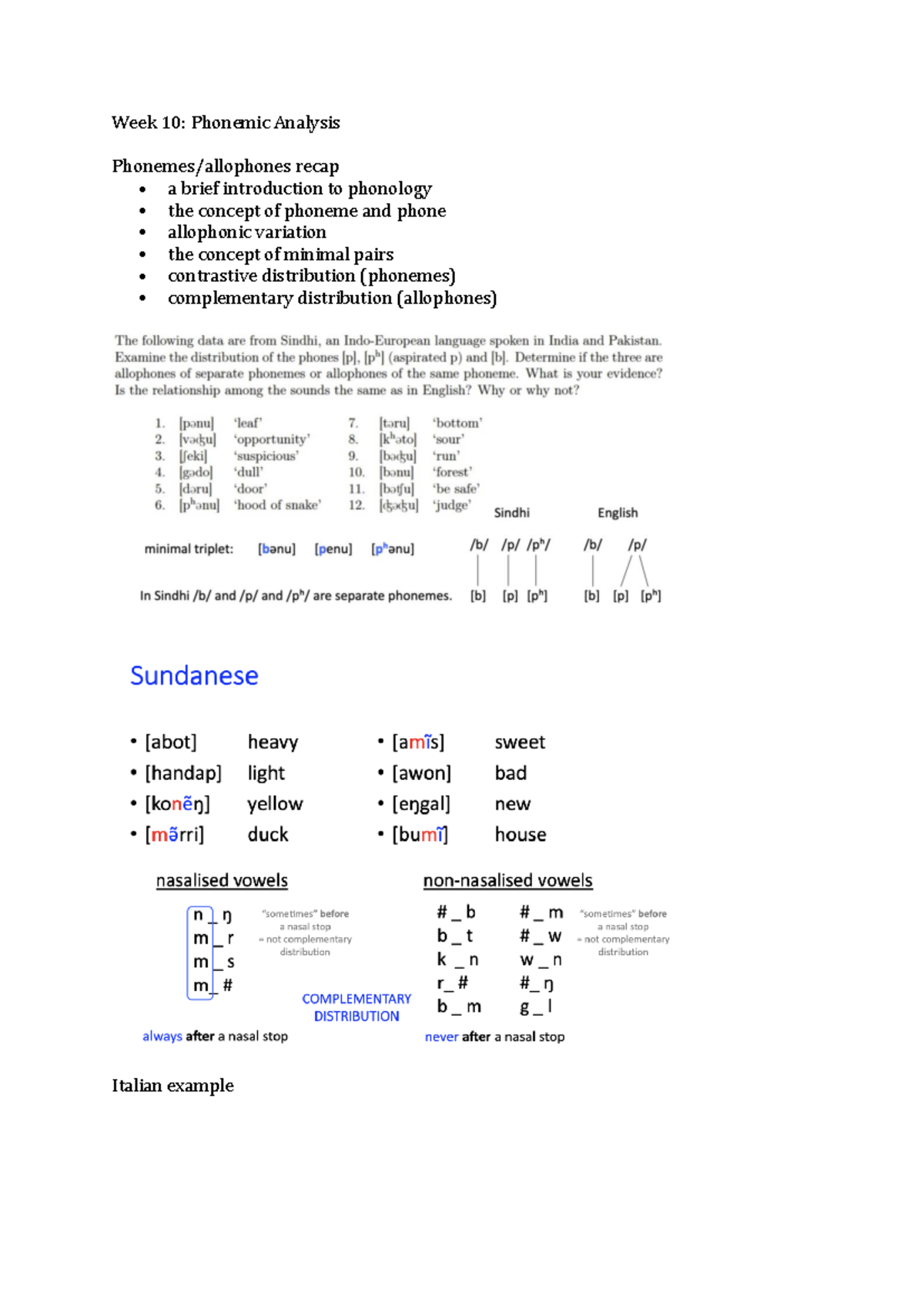 Week 10 - week 10 phonemic analysis notes - LING217 - Week 10: Phonemic ...