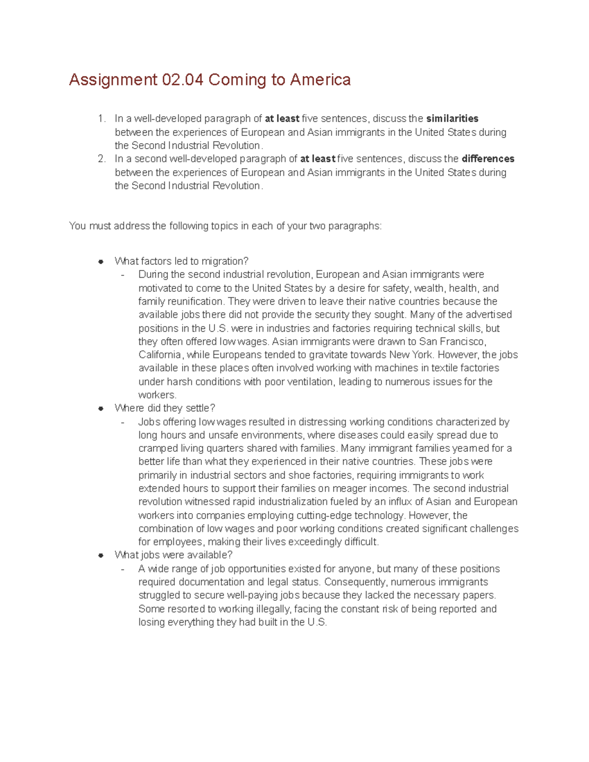 Untitled document - Assignment 02 Coming to America 1. In a well ...