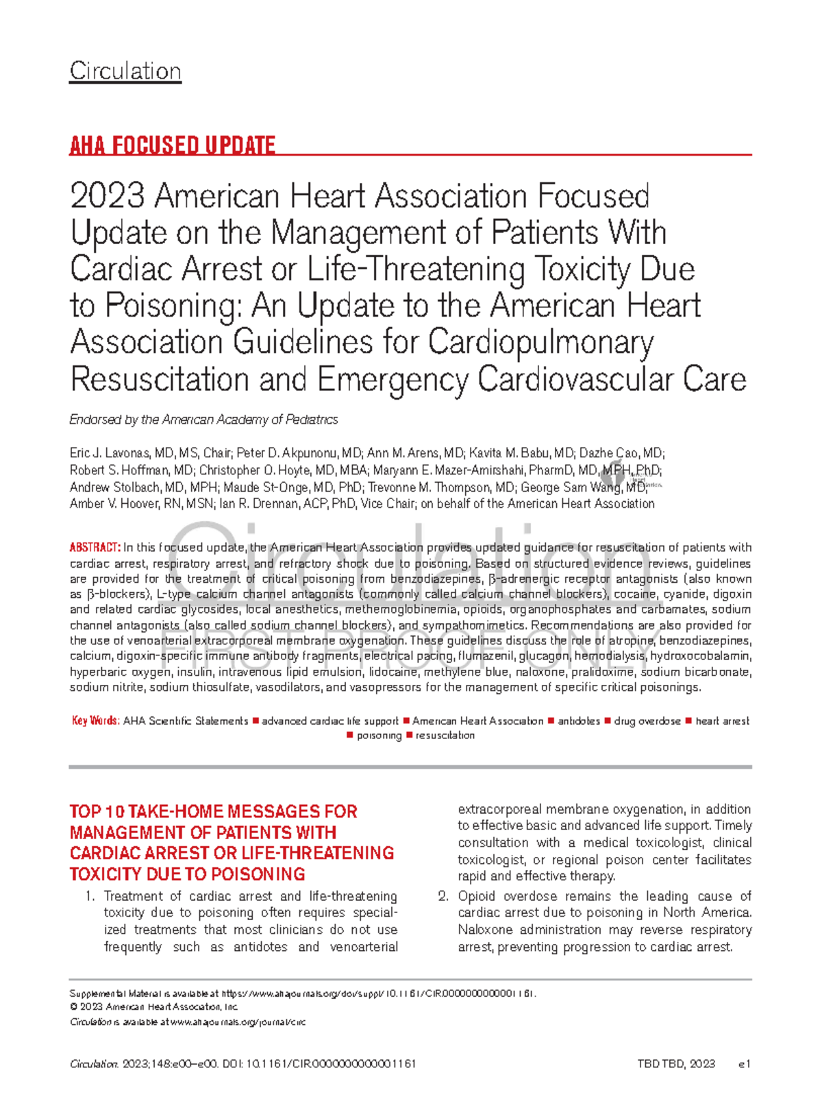 2023 AHA Update on Mngmt of Cardiac Arrest - Poisoning - Circulation ...
