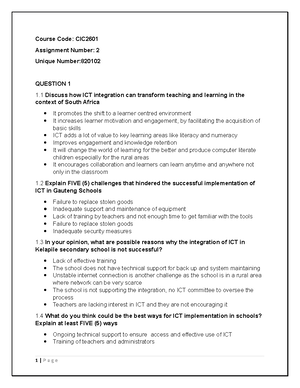 CIC2601 Assesments - Assignment 02: Written To be found on the module site COMPULSORY [100 ...