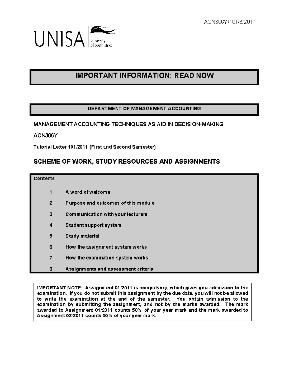 101 2011 3 e - SCHEME OF WORK, STUDY RESOURCES AND ASSIGNMENTS ...