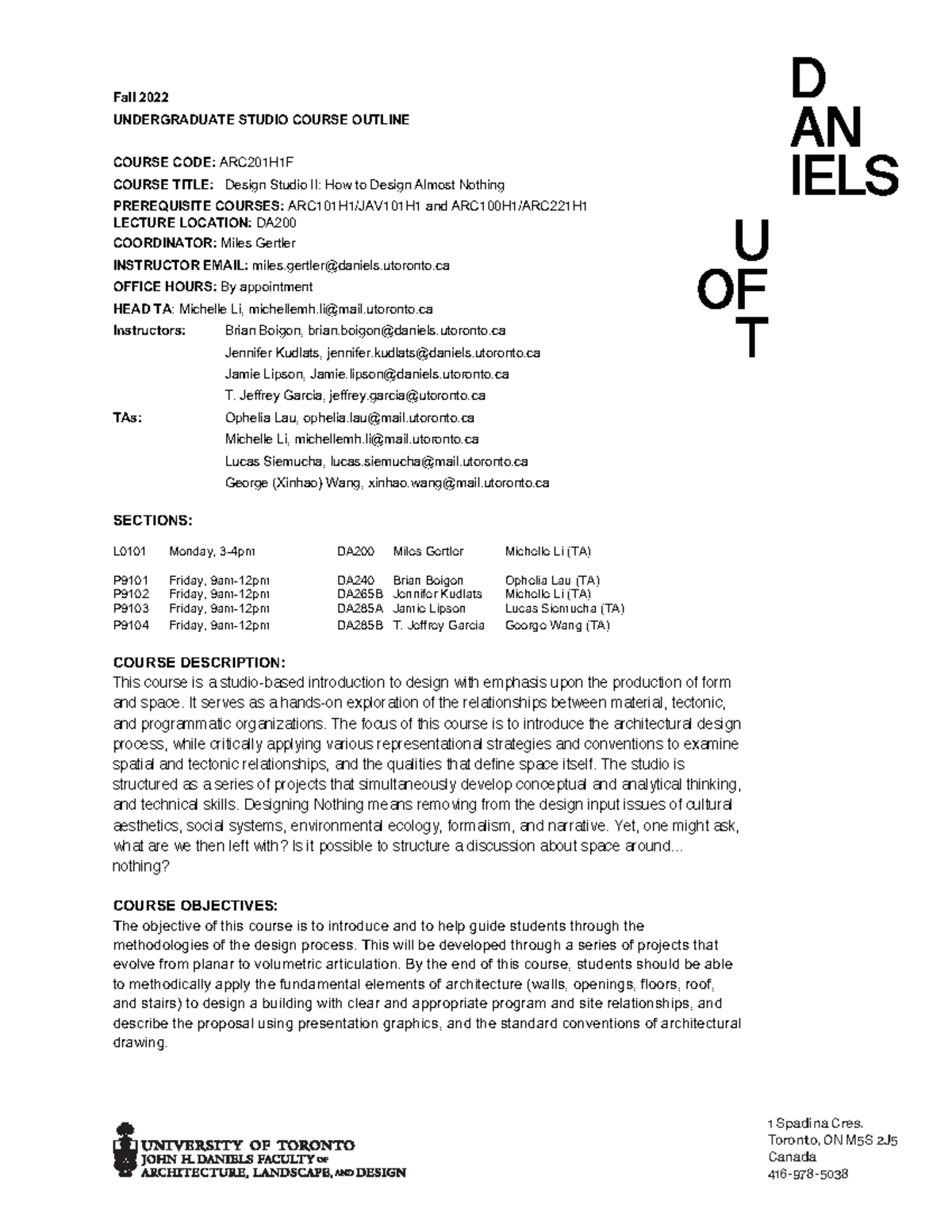 Fall 2022 ARC201 How to Design Almost Nothing Course Outline - 1 ...