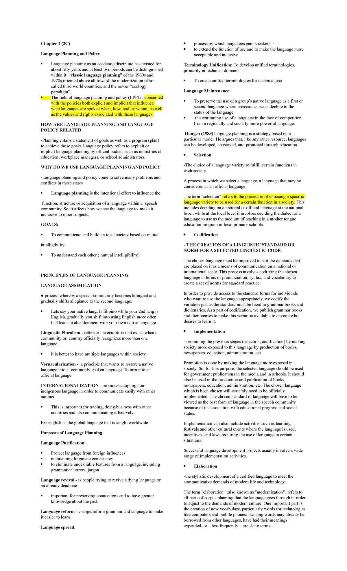 El-107-reviewer-for-mt - Chapter 1 (2C) Language Planning and Policy ...