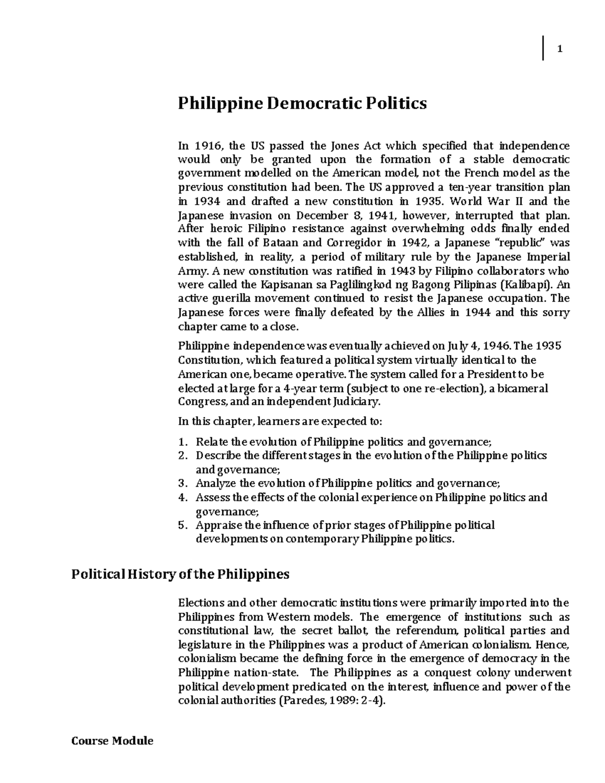 Week 006-Module Philippine Democratic Politics - 1 Course Module ...