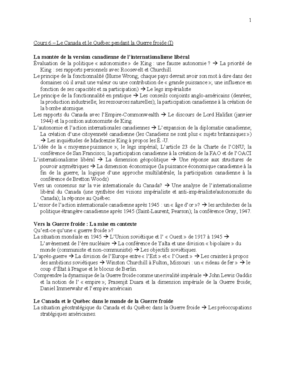 HST2443 Som6 - EEE - 1 Cours 6 – Le Canada et le Québec pendant la ...