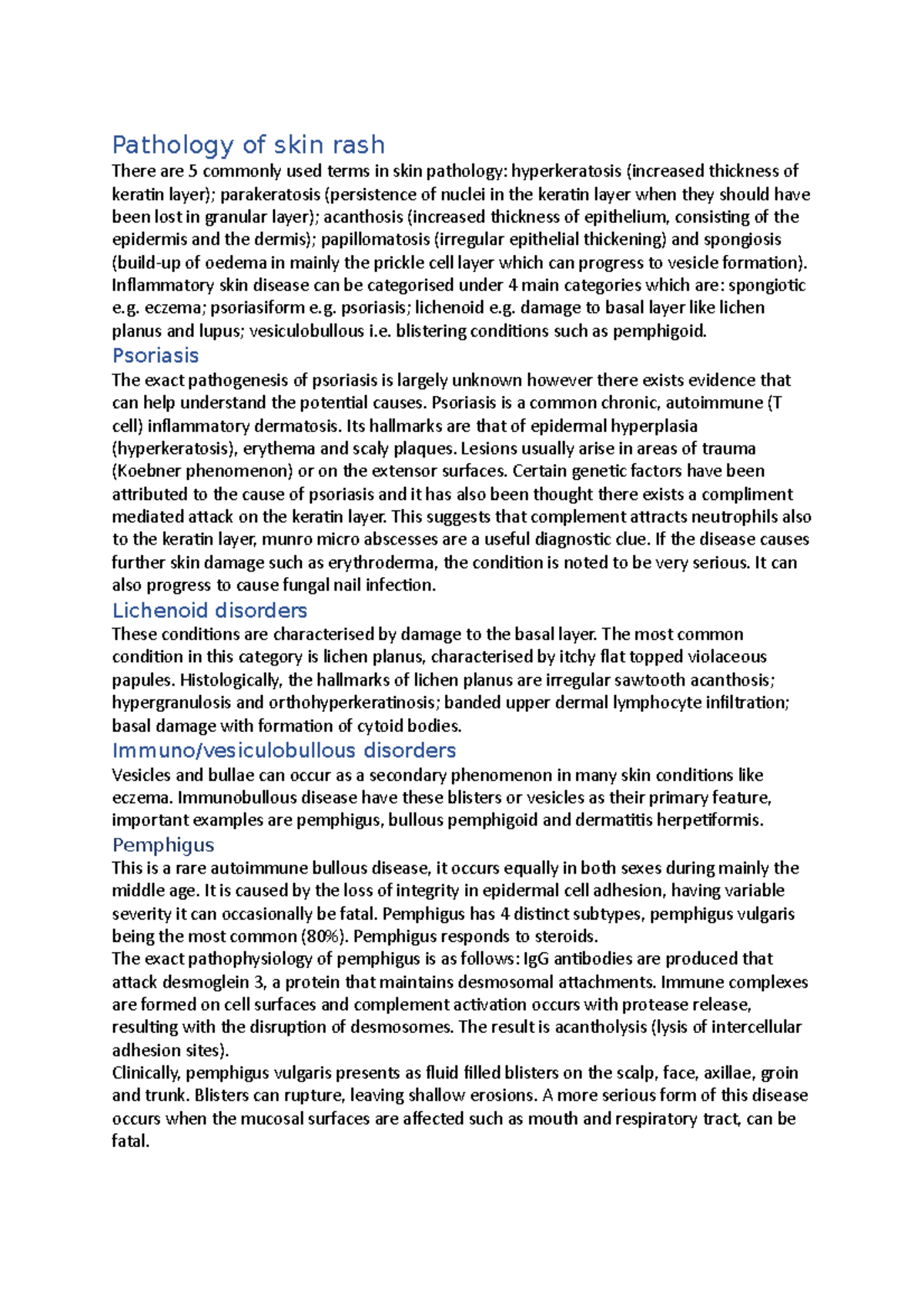 Pathology of skin rash - Lecture notes 1 - Pathology of skin rash There ...