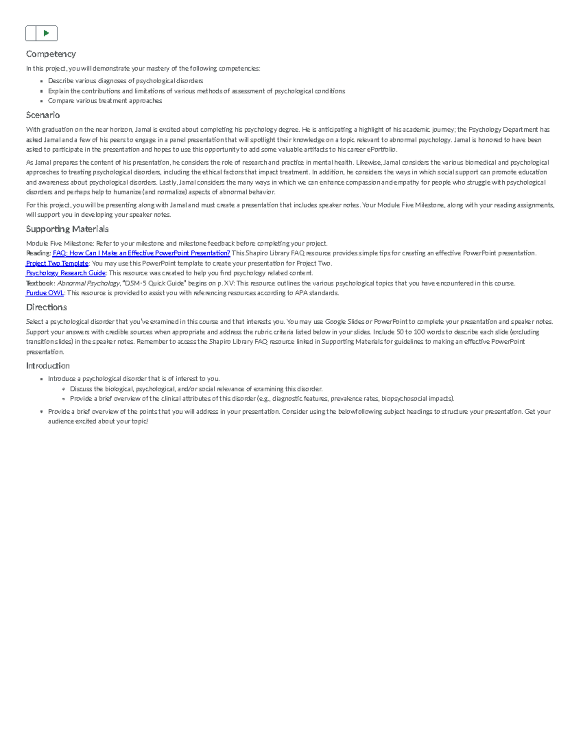 Project Two Guidelines and Rubric - PSY-215-H7280 Abnormal Psychology ...