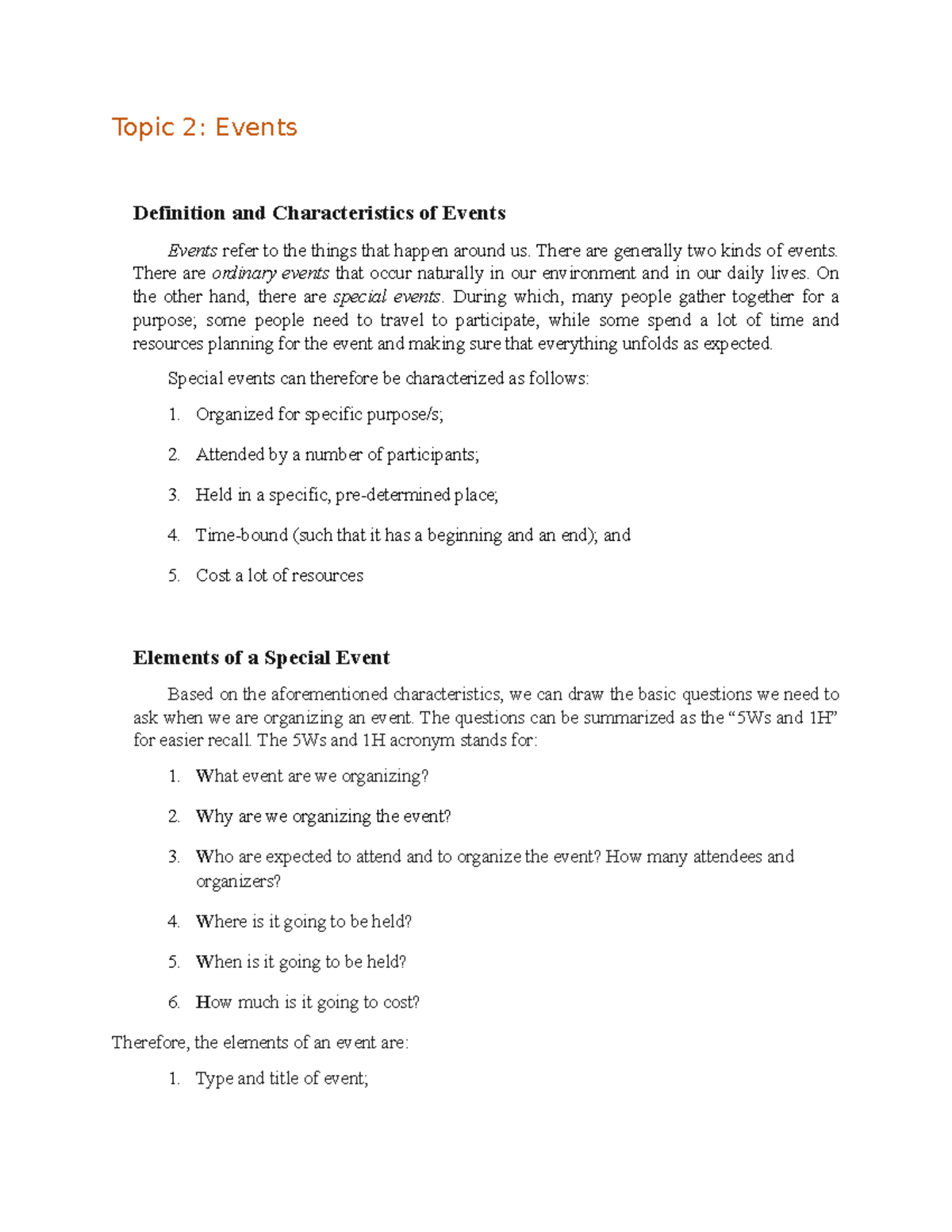 Topic 2 Events (Handout) - Topic 2: Events Definition and ...