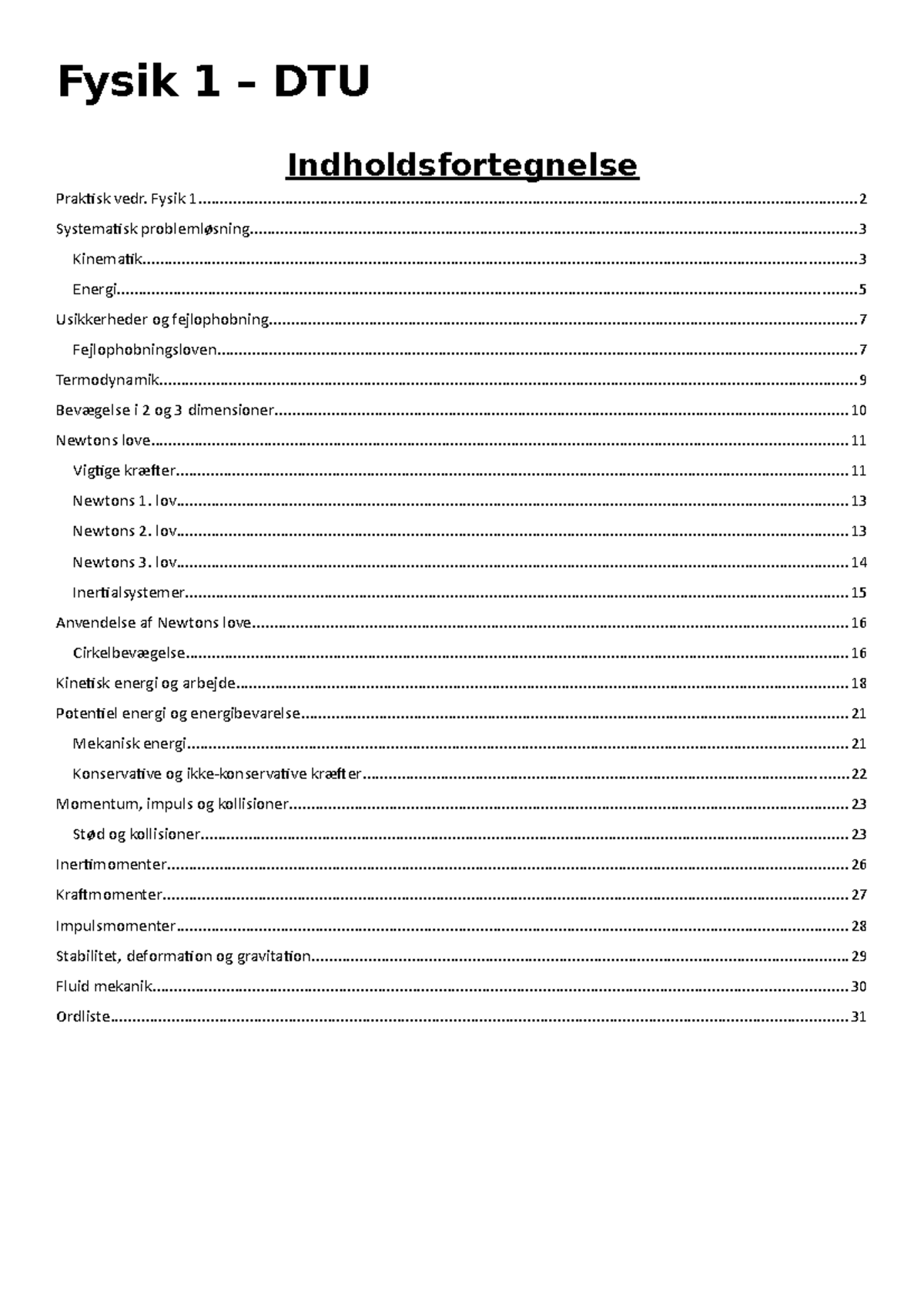 Fysik 1 - Noter - DTU - Fysik 1 – DTU Praktisk vedr. Fysik - Studocu