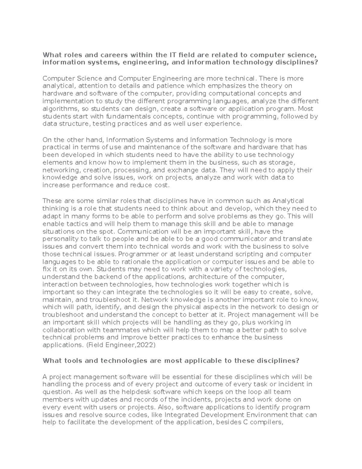 7-1 - IT Career - What roles and careers within the IT field are ...