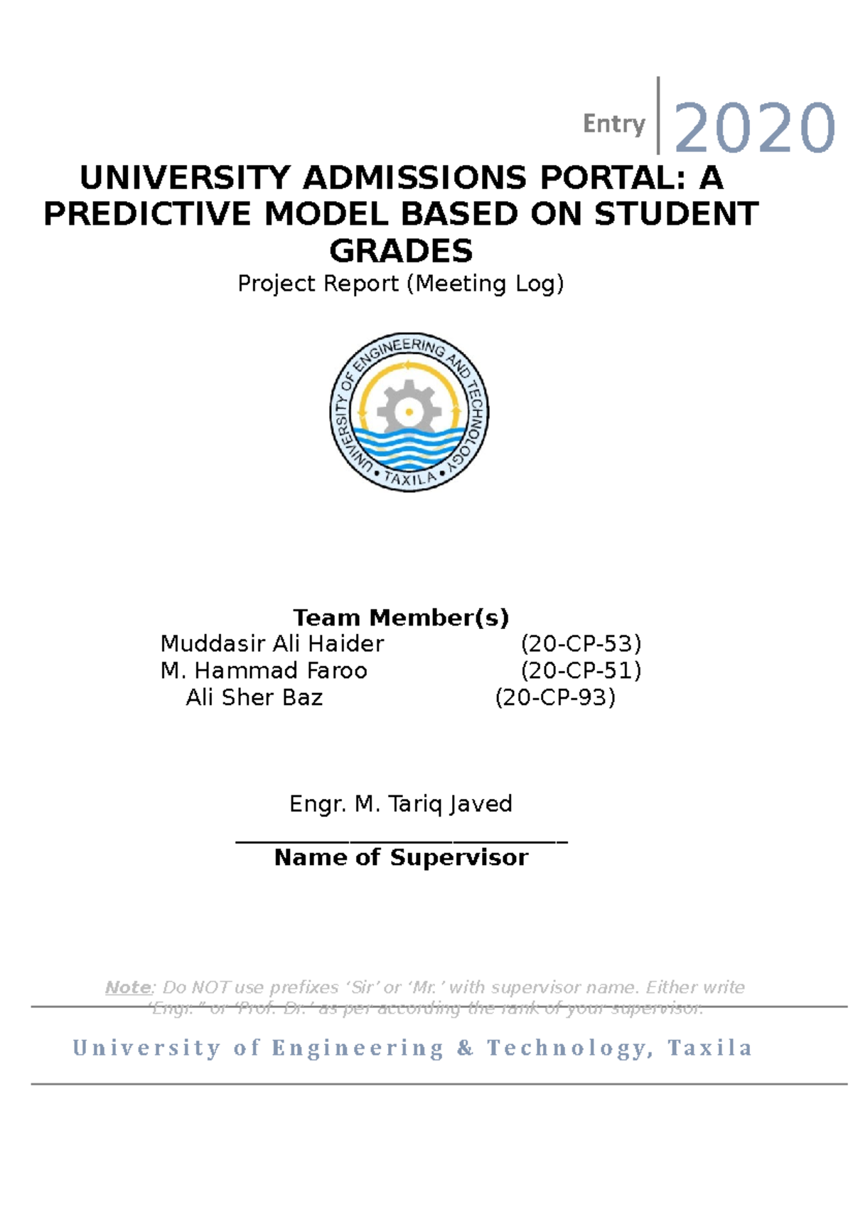 Meeting Log File (week 1-8) - UNIVERSITY ADMISSIONS PORTAL: A ...