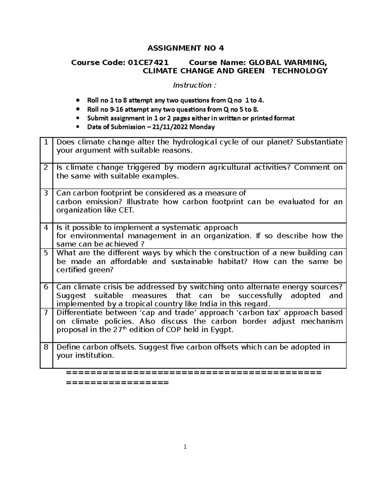 Assignment 4 - ASSIGNMENT NO 4 Course Code: 01CE7421 Course Name ...